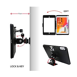WeSTRUGGLE Tablet On Wall Mount Bracket for iPad 10.2-Inch (9th,8th,7th Gen.),with Anti Theft Security Lock and Key, Rotate Design Arbitrary Adjustment,Multi Angle,Metal,(Black)