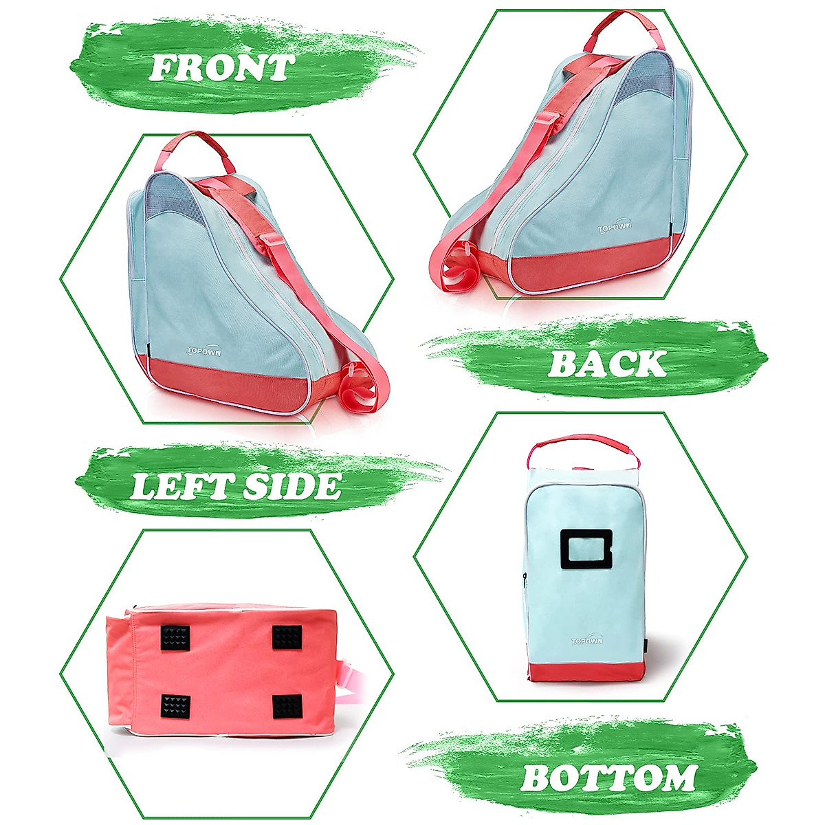 TOPOWN Roller Skates Bag for Men Inline Skate Bag for Women Premium Ice Skate Bag for Child/Adult Up to Size 12(US)