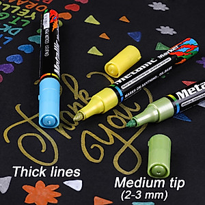 Dyvicl Metallic Markers Paint Markers, Broad Tip Paint Pens for Rocks, Halloween Pumpkin, Wood, Fabric, Glass, Ceramics, Metal, Plastic, Black Paper, Christmas Art Crafts, Set of 15