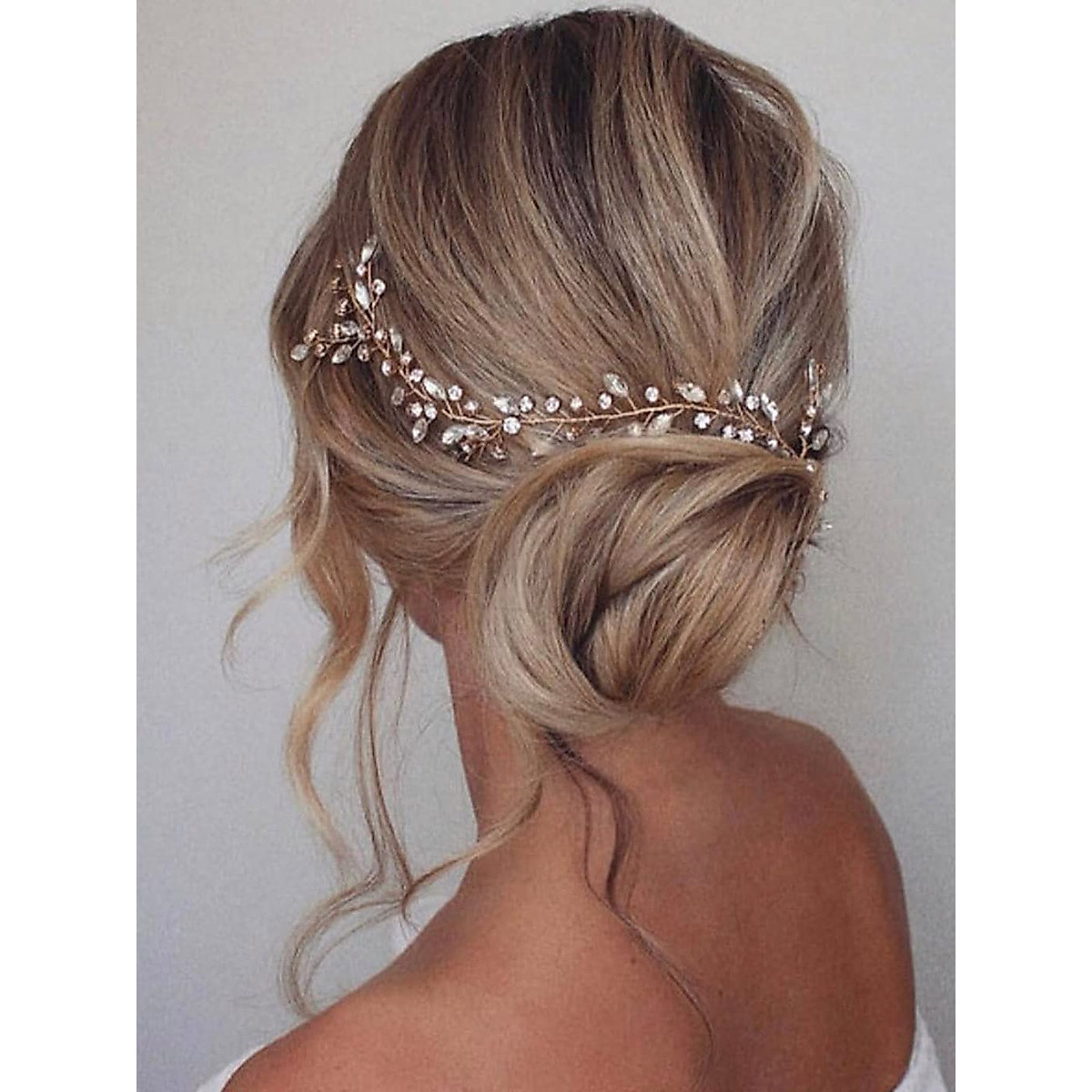 JAKAWIN Bride Crystal Wedding Hair Vine Silver Bridal Hair Piece Rhinestone Hair Accessories for Women HV113 (A Gold)