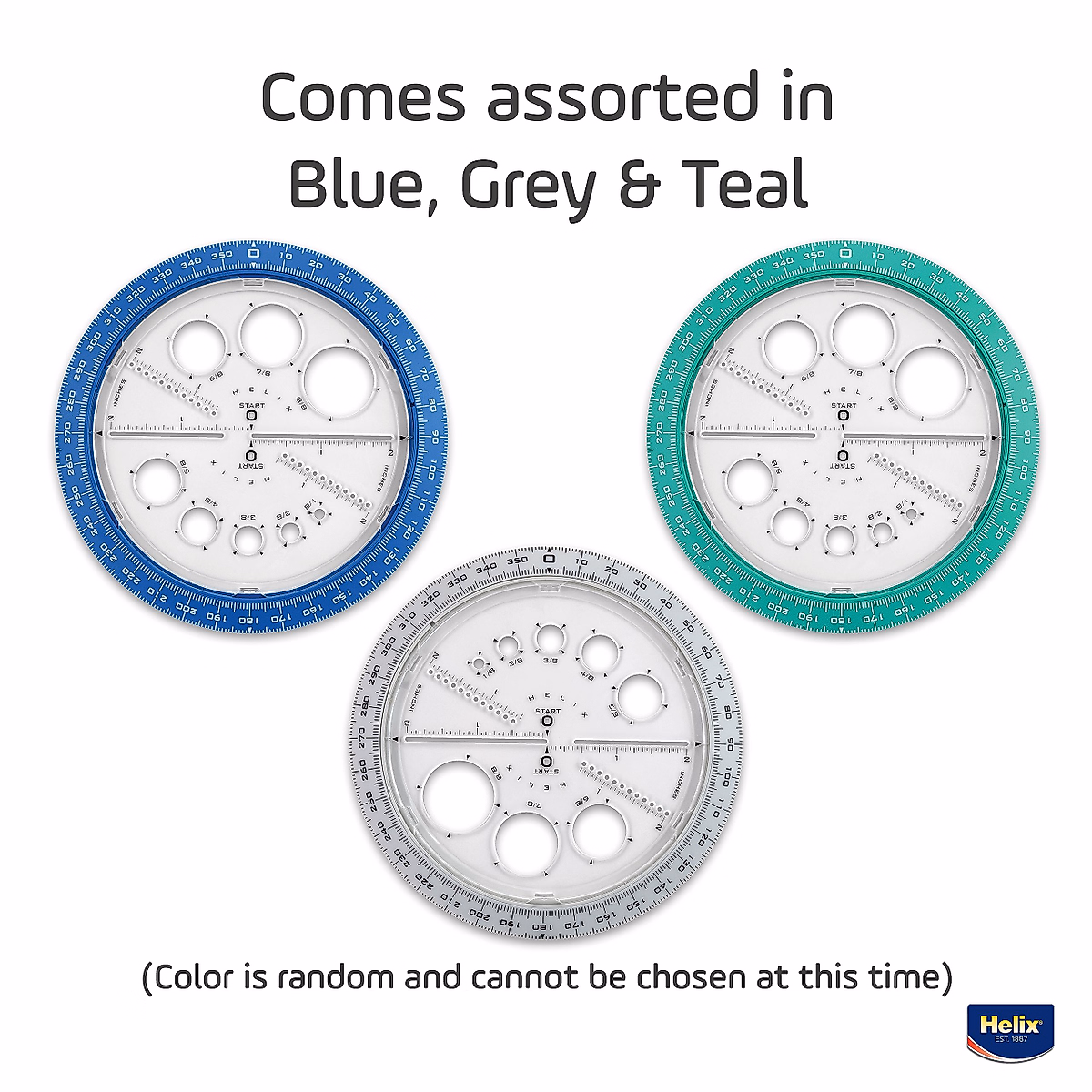 Helix Angle and Circle Maker with Integrated Circle Templates, 360 Degree, 6 Inch / 15cm, Assorted Colors (36002)
