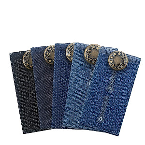 Waistband Extenders by Johnson & Smith | Button Extender for Pants | Denim Material | Pack of 5 Shades | Premium Metal Buttons | 2 Button Holes | Button Extender for Jeans