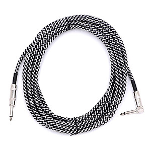 DISENS Instrument Cable 30ft - Amp Cord for Bass & Electric Guitar - Straight to Right Angle 1/4 Inch(6.35mm) Instrument Cable Braided Tweed guitar cable