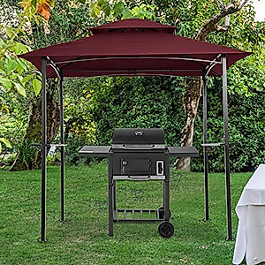 Outdoor Grill Gazebo 8x5Ft, Patio Barbecue Canopy with Serving Shelf and Storage Hooks and Vented Soft Top Canopy, Shelter Tent Sunshade Awning, Double Tier for Patio Garden Outdoor (Burgundy)