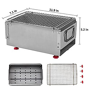 Portable Charcoal Grill - Stainless Steel BBQ Grill with Foldable Stand Adjustable Air Vents, Lamb Skewer Camping Barbecue Grill, Ideal for Outdoor BBQ, Picnic, Camping Backyard Party (11.9x7.1inch)