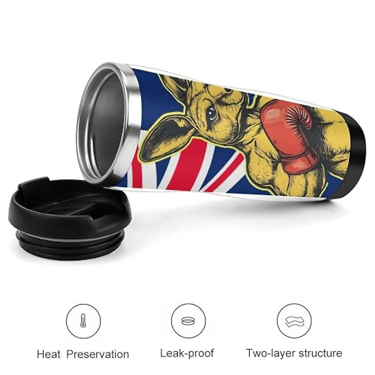 Boxing Kangaroo Australia Flag Travel Coffee Mug Reusable Insulated Drinking Cup with Lid for Home Outdoor Works 13 Oz