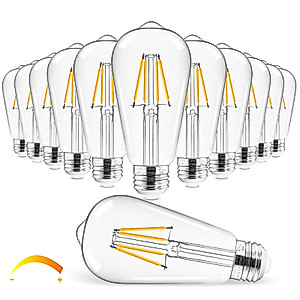Hizashi Edison Bulbs 40 Watt LED Dimmable, E26 LED Bulb 2700K Warm White, ST58/ST19 Vintage Light Bulbs, UL Listed, 4W 450lm 95+CRI E26 Base, Clear Glass, Pack of 12