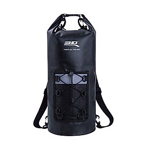 3D MAXpider Roll Top Dry Bag Backpack 30L, Waterproof Lightweight Floating Marine Drybag - Detachable Straps, Mesh Front Pocket - Travel, Hiking, Fishing, Swimming, Boating, Kayaking, Camping (Black)