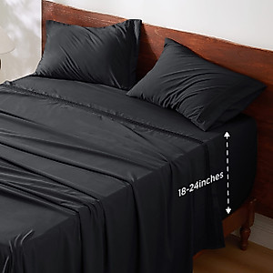 Bedsure Full Size Sheet Set Black Bundle Deep Pocket Full Size Sheet Set Fits Mattresses Up to 24" Thick