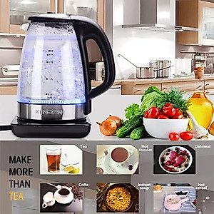 LUMAMU Glass Electric Kettle, Tea Kettle Water Boiler with Boil-Dry Protection, LED Indicator, Double Wall Temperature Control, 1500W Wide Opening, BPA Free