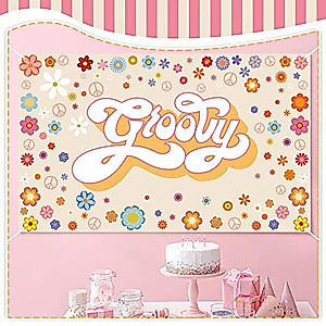 Groovy Party Backdrop Banner Hippie Birthday Two Groovy Party Decoration Daisy Flower Boho Party Photography Backdrop Groovy Party Supplies for Baby Shower, 70.8 x 43.3 Inch(Groovy Pattern)
