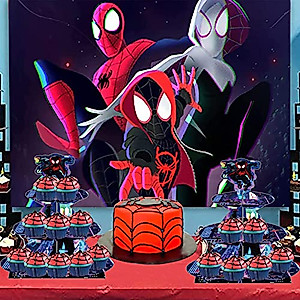 Miles Morales Cupcake Stand, Spider Hero Miles Party Supplies, 3-Tier Dessert Stand Black Spider Hero Party Decorations for Boys Kids Baby Shower