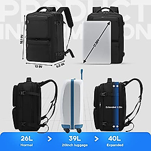 XJ-HOME Travel Backpack For Men,3 in 1 Expandable Laptop Backpack,As Personal Item Flight Approved Carry On Bag For Men and Women Fits 17.3 Inch Notebook,Black