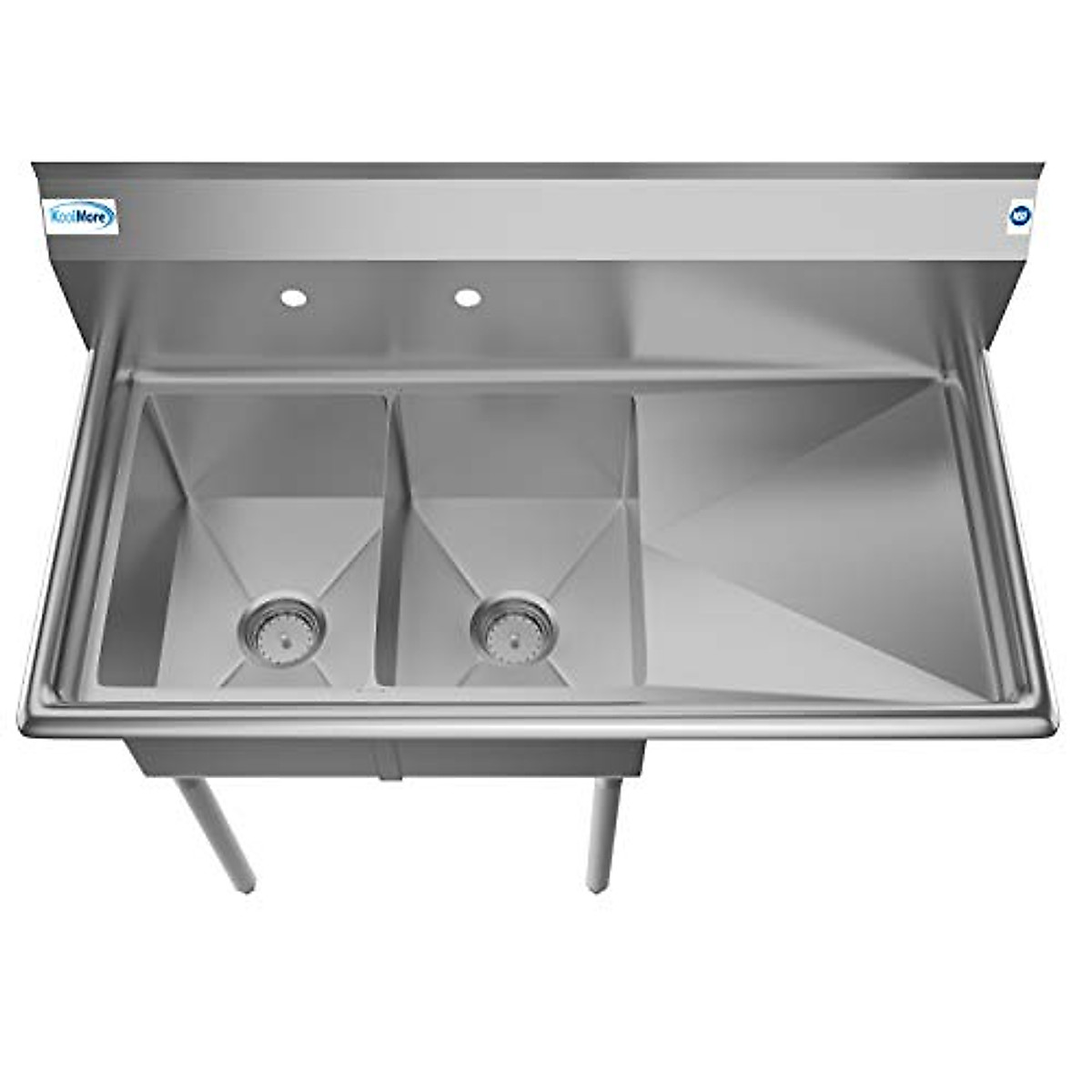 KoolMore - SB121610-16R3 2 Compartment Stainless Steel NSF Commercial Kitchen Prep & Utility Sink with Drainboard - Bowl Size 12" x 16" x 10", Silver