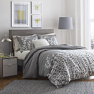 City Scene - Full/Queen Duvet Cover Set, Cotton Bedding with Matching Shams, Softens with Each Wash (Branches Grey, Full/Queen)