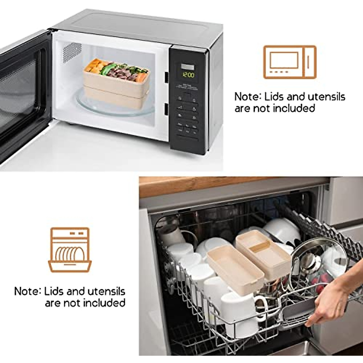 Rarapop 2 Pack Stackable Bento Lunch Box Kit for Kids, 3-In-1 Compartment Wheat Straw Lunch Containers with Tableware, Reusable On-the-Go Meal and Snack Containers (Green,Blue)