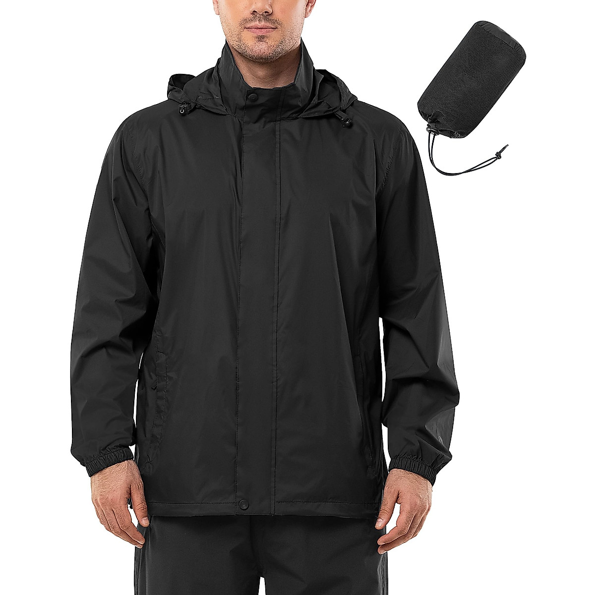 Outdoor Ventures Men's Rain Jacket Waterproof Lightweight Packable Rain Shell Raincoat with Hood for Golf Hiking Travel