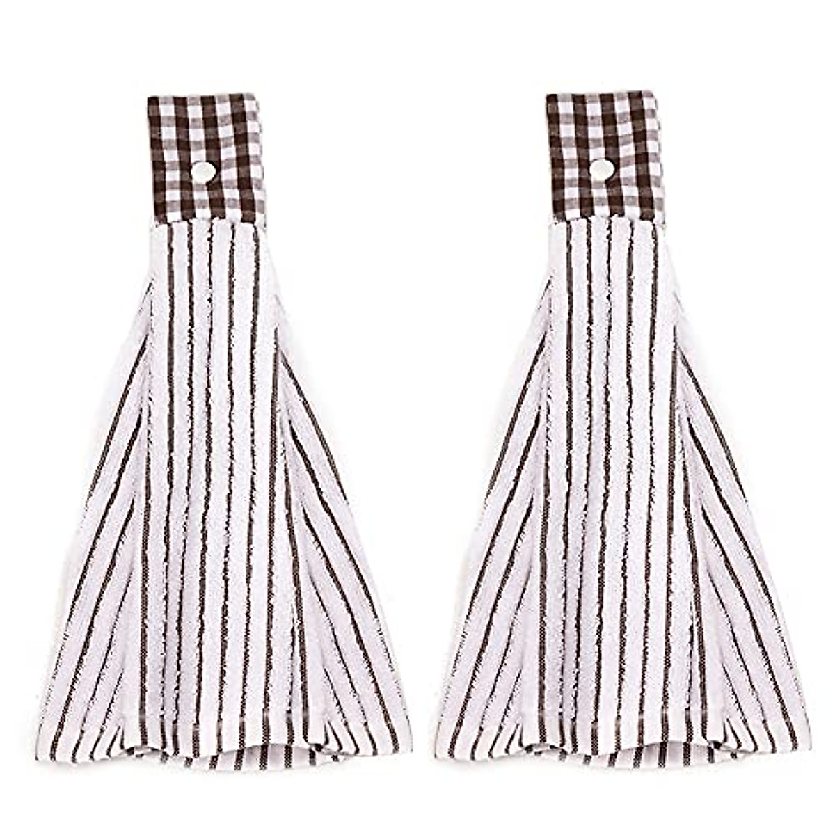 Vimeet 2 Pcs Kitchen Cotton Classical Striped Towel/Absorbent Towel/Hanging Towel/Hand Towel,Brown Stripes
