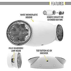 Compass CU2RC Hubbell Lighting LED 2 Head Emergency Light with Remote Capacity, White,Black