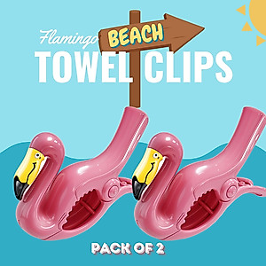 Performore 2 Pack of Flamingo Beach Towel Clips, Portable Towel Holder Clips, Secure Clips for Beach Chairs Deck Patio Pool Boat Cruise Lounge Chair Accessories (Pink)