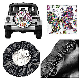 Colorful Butterflies and Flowers Spare Tire Cover Wheel Covers Universal Fit for Trailer SUV Truck Camper Trailers Accessories