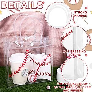 Whaline 12Pcs Baseball Clear PVC Gift Bags Sports Ball Party Favor Bags with Handles Treat Tote Bags for Birthday Holiday Baby Shower, 7.9 x 3.9 x 7.9 Inch