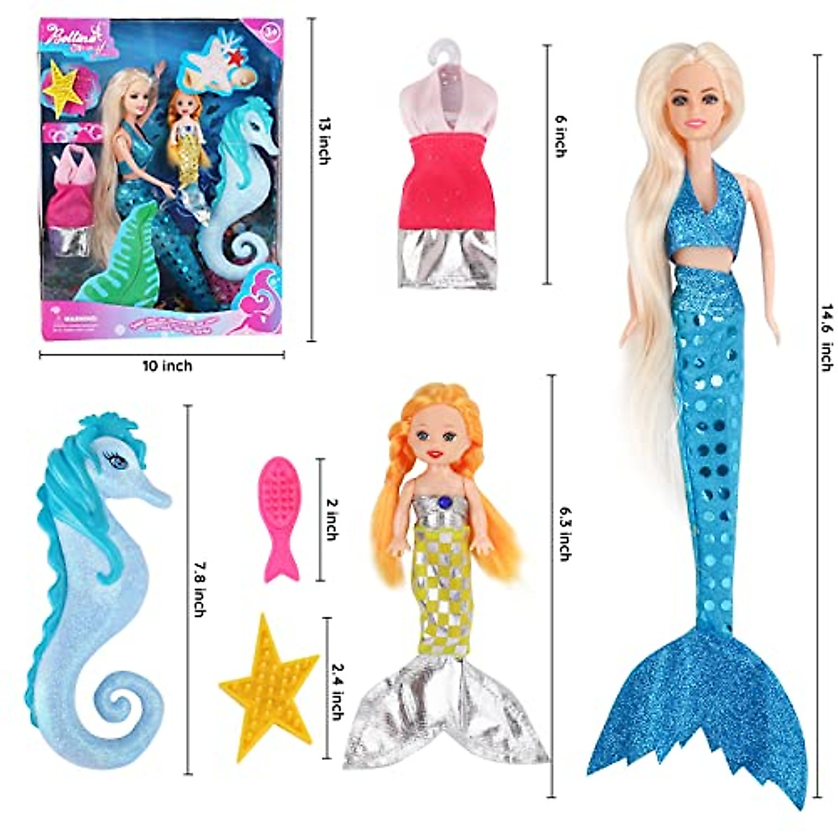 BETTINA Mermaids Princess Doll with Little Mermaid Doll & Seahorse Play Set | Mermaid Gifts for Girls|Mermaid Toys for 3 to 7 Year Olds