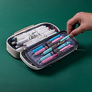 Big Capacity Pencil Pen Case Pencil Pouch Pencil Box, Portable Pen Carrying Case w. Handle Zipper, Cosmetic Makeup Bag Stationery Organizer for for Teen Boys Girls School Students Office Adult (Blackish Green)