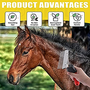 Mardatt 5Pcs Horse Groomer Tools Set Includes 4-Rings Reversible Stainless Steel Curry Comb, Grooming brushes and Gentle Deshedding Brush Gloves for Long & Short Fur Horse Pet Bathing Cleaning