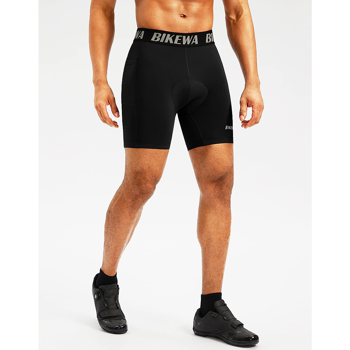 Men's 4D Padded Bike Shorts Cycling Underwear Biking Bicycle Road Riding Cycle Biker Padding Shorts for Men Side Pockets(Black,XL)