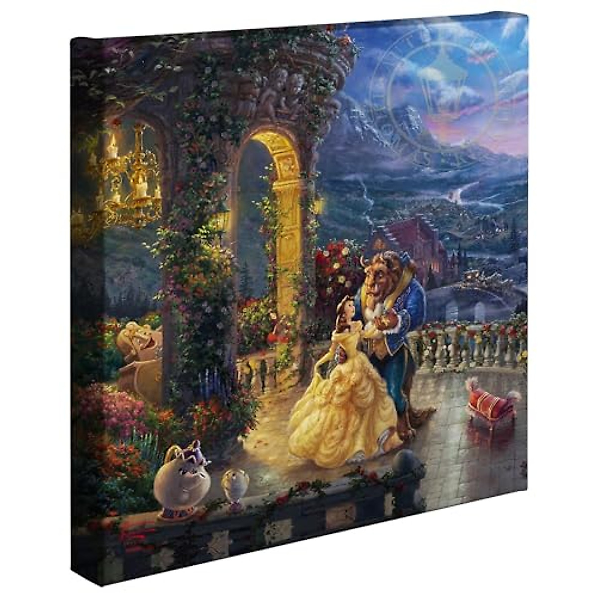 Thomas Kinkade Disney Beauty and the Beast Dancing in the Moonlight Gallery Wrapped Canvas Art | Frameless Wall Art Decor | Certificate of Authenticity Included, 14" x 14"