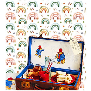 HAOKHOME Peel and Stick Rainbow Wallpaper Cute Raindrop Stars White/Orange/Green Removable for Nursery Kids Bedroom Decor 17.7in x 118in