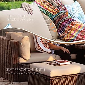 NICESOUL 8 Seat 29.3'' High Back Outdoor Furniture Set, Extra Large Brown PE Rattan Patio Conversation Sets, Deep Seating Modular Sectional with Ottoman, Oversized Conversations for Backyard, Beige