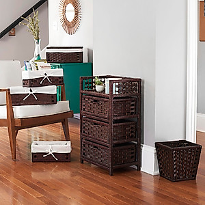 Household Essentials Hand-Woven Paper Rope Basket with Lid and Liner, Dark Brown Stain