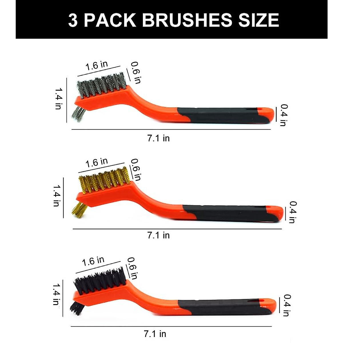 Rust Remover Brass Brush, 3 Pack Small Wire Brush Brass Wire Brush, Brass Brushes for Cleaning, Brass Brush Tool Rust Remover for Metal (Brass Steel Nylon Red)