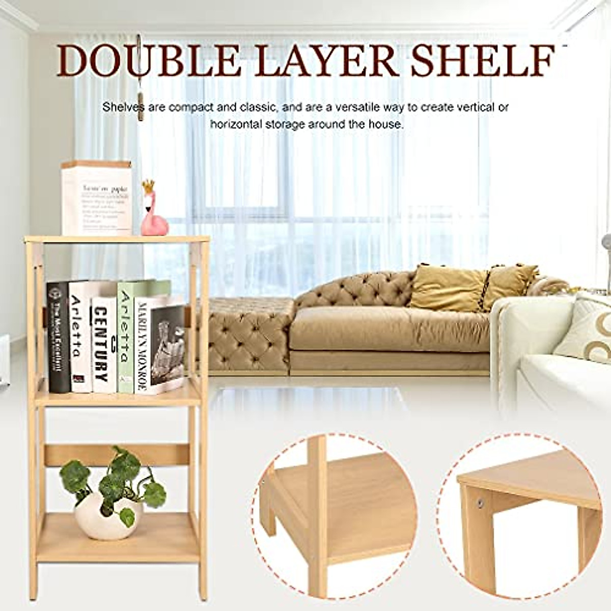 Bookcase Shelf 3 Tier, Small Bookshelf Organizer for Bedroom, Narrow End Table Side Table with Storage Shelves for Books Home Office, Chestnut