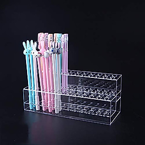 48 Holes Acrylic Pen Pencil Stand Holder Clear Stationery Storage Holder Pen Pencil Rack Makeup Cosmetic Brushes Storage Organizer Rack Eyebrow Pencil Shelf Makeup Tools Case Pen Pencil Display Tray
