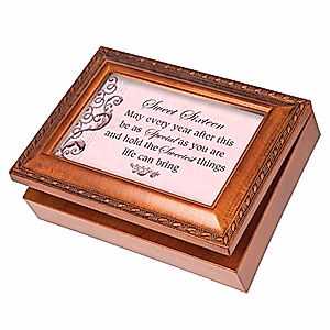 Cottage Garden Sweet Sixteen Every Year Special Woodgrain Rope Trim Jewelry Music Box Plays You are My Sunshine