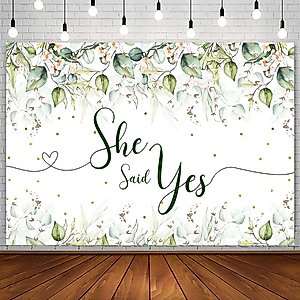 Sendy 7x5ft Bridal Shower Backdrop She Said Yes Greenery Eucalyptus Leaf Party Decorations Supplies Gold Glitter Wedding Bride to Be Engagement Photography Background Banner Cake Table Photo Props