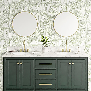 Vinjiasin Peel and Stick Wallpaper Green Floral Wallpaper Removable Wallpaper Self Adhesive Flower Leaf Contact Paper Lotus Wall Paper for Bedroom Bathroom Wallpaper Wall Covering 17.32"x 78.7"