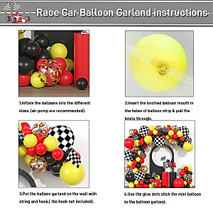 Race Car Balloon Garland Kit Red Black Yellow Latex Confetti Balloons Arch Black White Car Foil Balloons Flag for Baby Shower Cars Truck Party Decorations