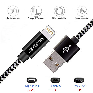 Sharllen 5 Pack 6 Feet MFi Certified Lightning Cable, Fast USB iPhone Charging Cable, Compatible with iPhone 12/11Pro/XS/Max/X/8/8P/7P/6/6P/iPad, Nylon Braided Data Wire, Black
