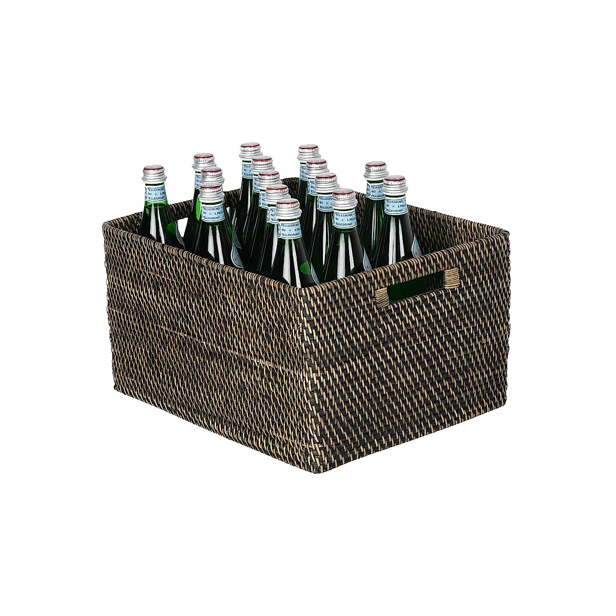 Loma Rectangular Rattan Storage Basket with Cut-Out Handles - Black-Wash - Coastal-Inspired Handwoven Rattan Basket for Home Organization & Décor