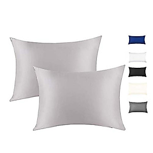 YOWMINGSILK 100% Natural Mulberry Silk Pillowcase Set of 2 for Hair and Skin with Hidden Zipper,19 Momme,600 Thread, Soft Breathable Smooth Both Sided Silk Pillow Cover(Grey,Standard20x27)