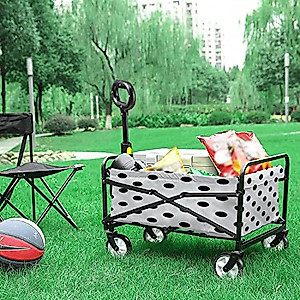 Collapsible Wagon Cart Seamless White with Black dot Decorative Good for Printing Foldable Utility Wagon Large Capacity Garden Cart with Push Bar for Beach Camp Outdoor Shopping