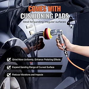 VEVOR 1/2/3 Inch Random Orbital Air Sander, High-Speed 15000RPM Mini Pneumatic Sander for Auto Body Work, 58PCS Air Powered Sander Kit with Sandpapers, Wool Pad, Wavy Sponges