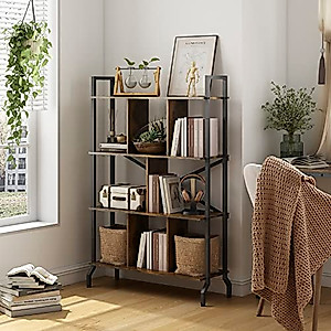 Tajsoon Bookshelf 4 Tier Tall Bookcase, Storage Rack Shelf with Steel Frame, Wood Bookcase Shelf Storage Organizer, Free Standing Storage Shelving Unit for Home Office, Living Room, Bedroom, Kitchen