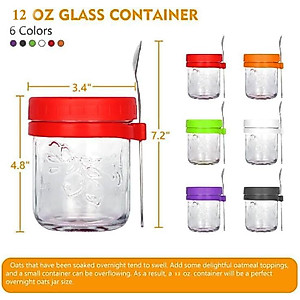 Overnight Oats Containers with Lids and Spoon, 6 Pack Mason Jars, 12 Oz Glass Container to Go for Chia Pudding Yogurt Salad Cereal Meal Prep