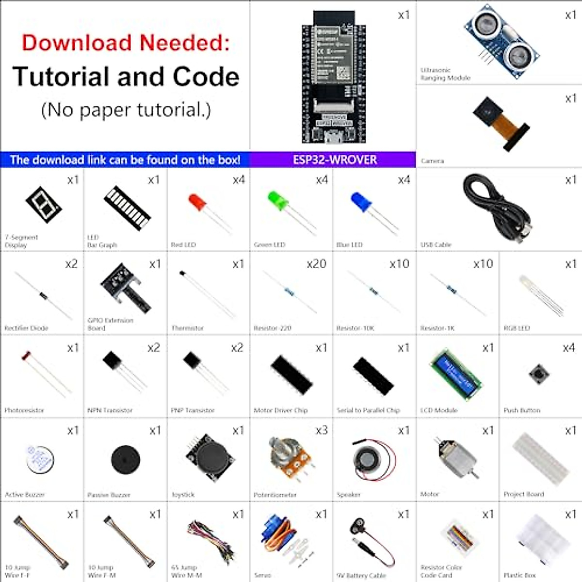 Freenove Super Starter Kit for ESP32-WROVER (Included) (Compatible with Arduino IDE), Onboard Camera Wireless, Python C, 536-Page Detailed Tutorial, 173 Items, 82 Projects