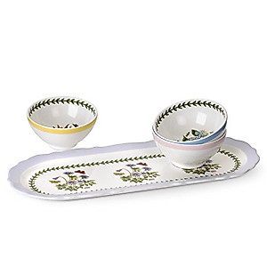 Portmeirion Botanic Garden Terrace Scalloped Sandwich Tray and Assorted Set of 3 Dip Dishes